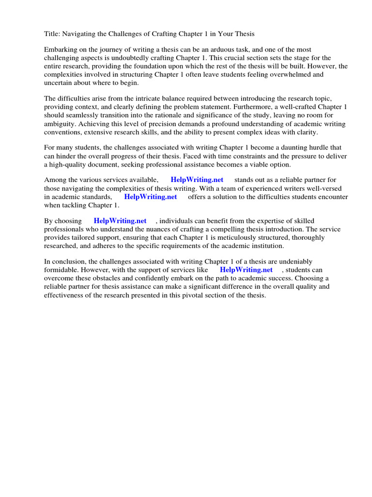 Chapter 1 Thesis Parts | Download Free PDF | Thesis | Qualitative Research