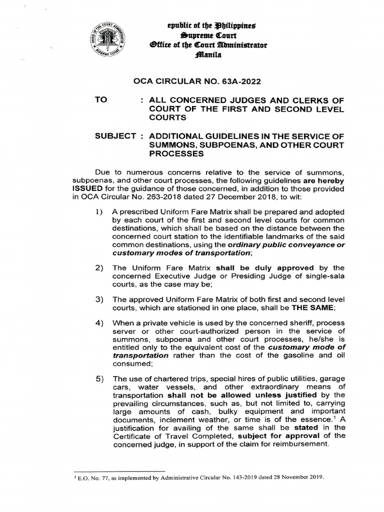 OCA-Circular-No.-63-2022-A (Unspent STF) | PDF | Service Of Process | Justice