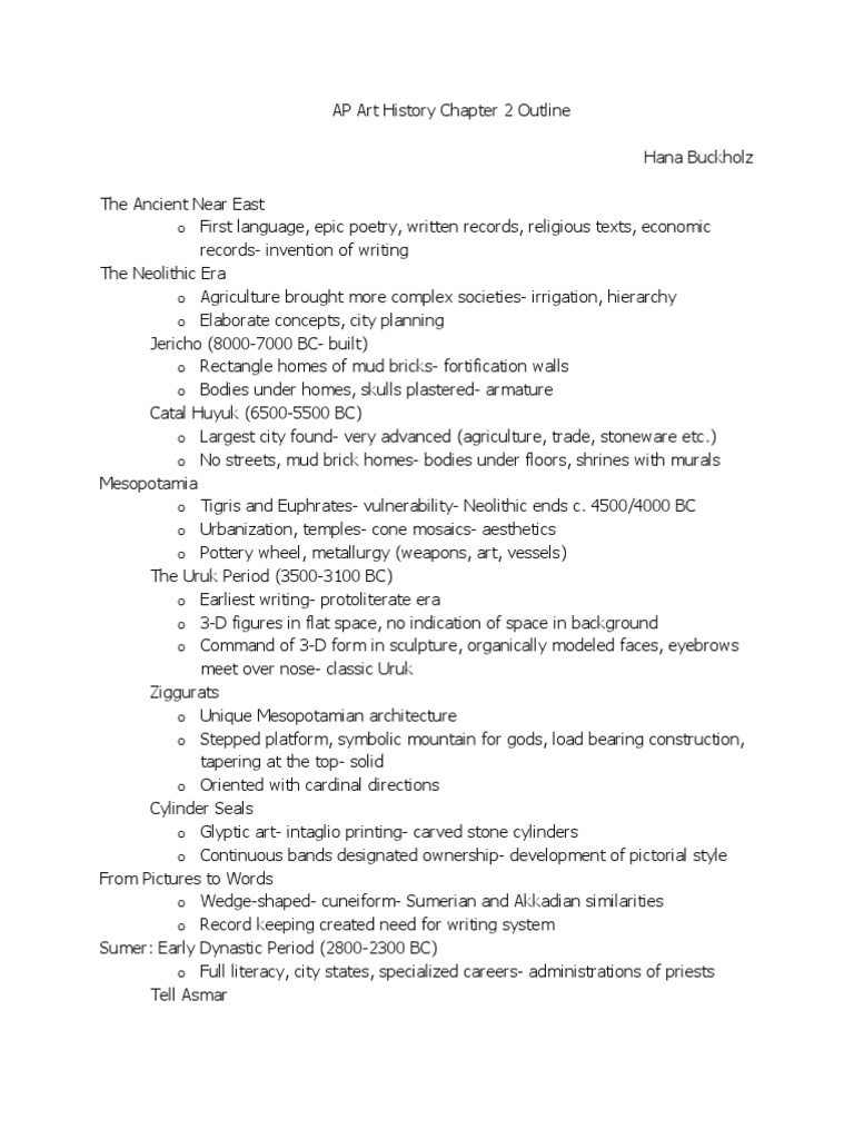 AP Art History Chapter 2 Outline | PDF | Sumer | Mesopotamia