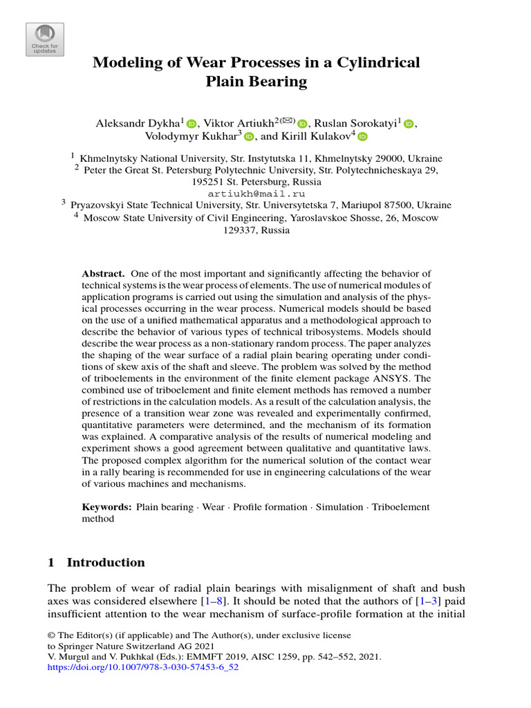Modeling - of - Wear - Processes - in - A - Cylindrical Bearing | PDF ...