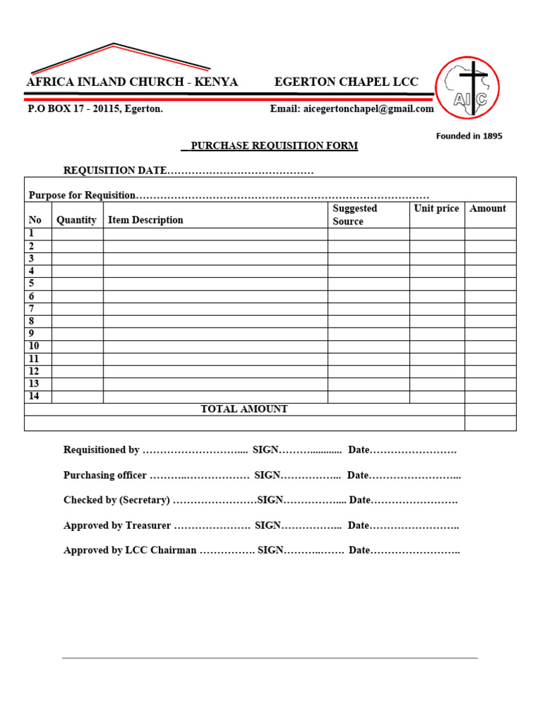 Aic Chapel Purchase Requisition Form | PDF