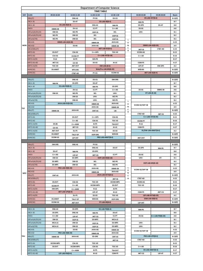 Computer Science Class Timetable | PDF
