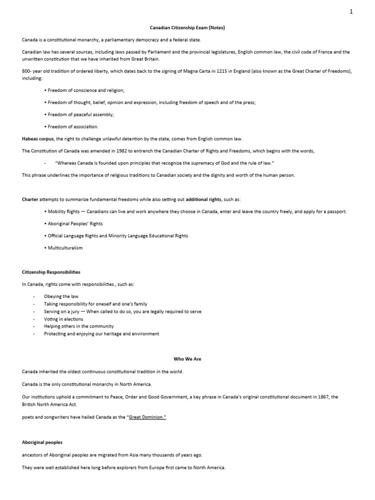 Canadian Citizenship Exam Study Notes | PDF | Provinces And Territories ...