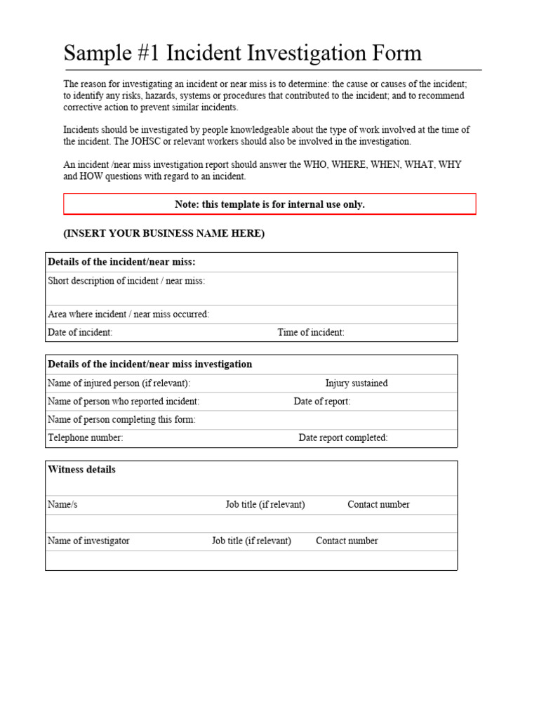 Sample Incident Investigation Forms | Download Free PDF | Hazards | Risk