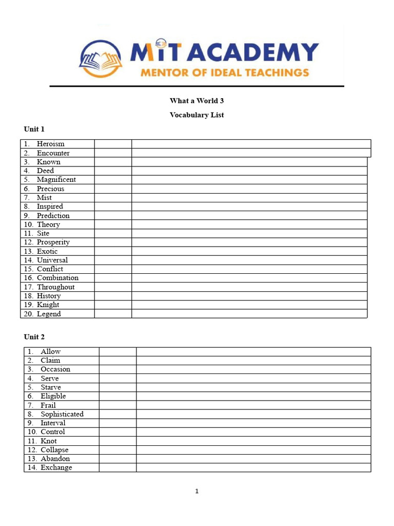 What A World 3 Voca List | PDF