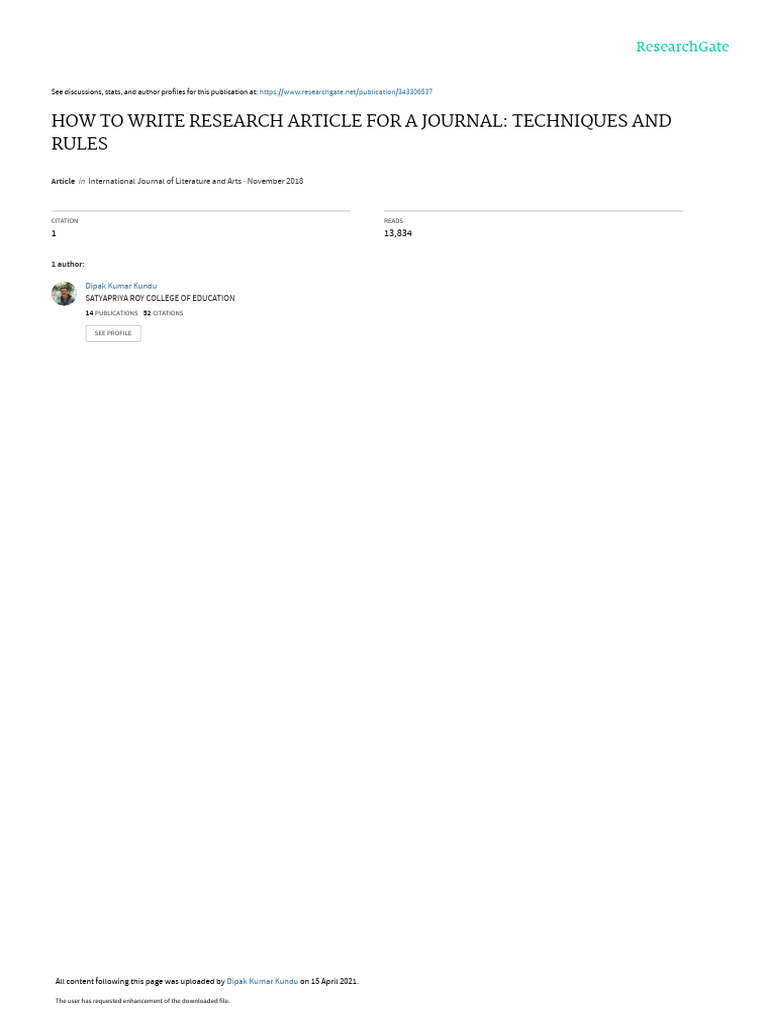 How To Write Research Article For A Journal: Techniques and Rules | PDF ...