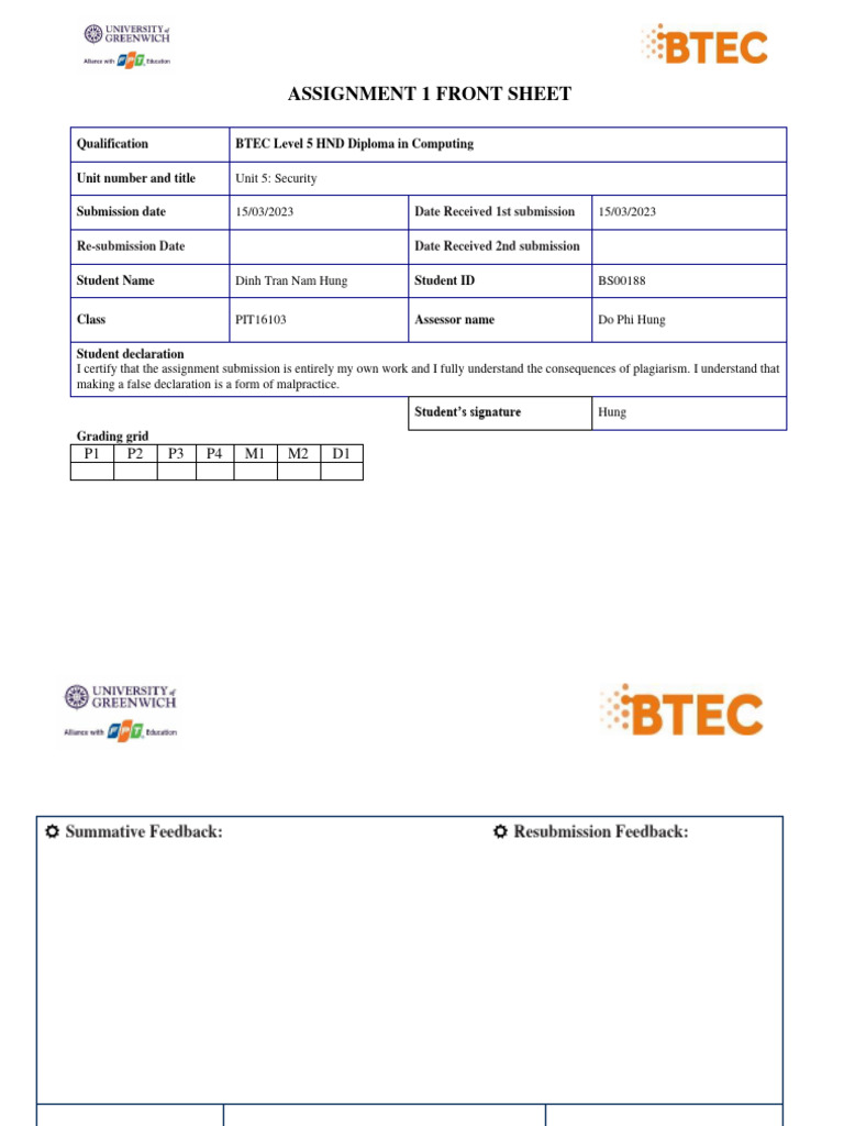 BTEC Level 5 HND Security Assignment | PDF | Security | Computer Security
