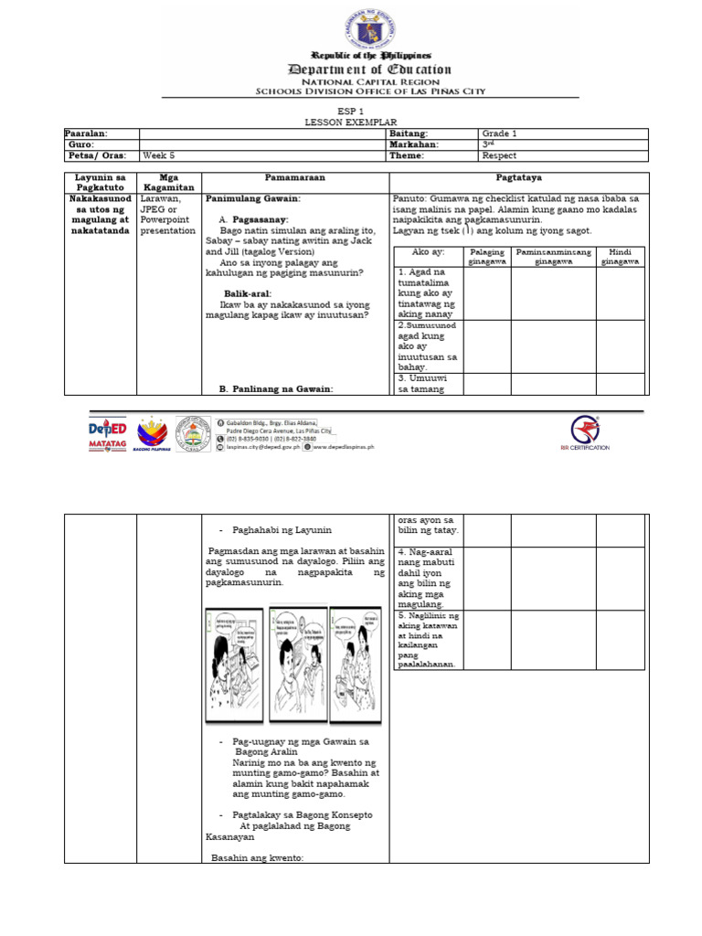 Esp 1 Week 5 Lesson Exemplar | PDF