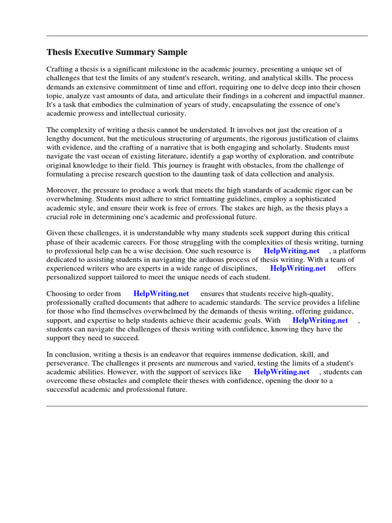 Thesis Executive Summary Sample | PDF | Information | Corporate Social Responsibility