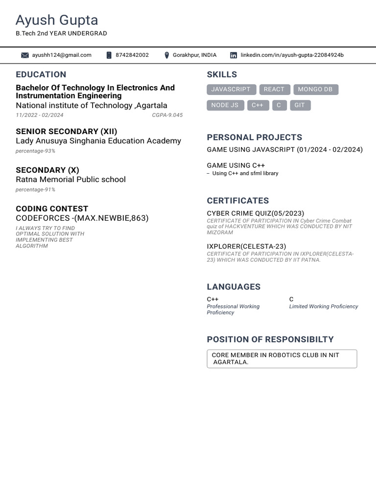 Ayush's Resume | PDF