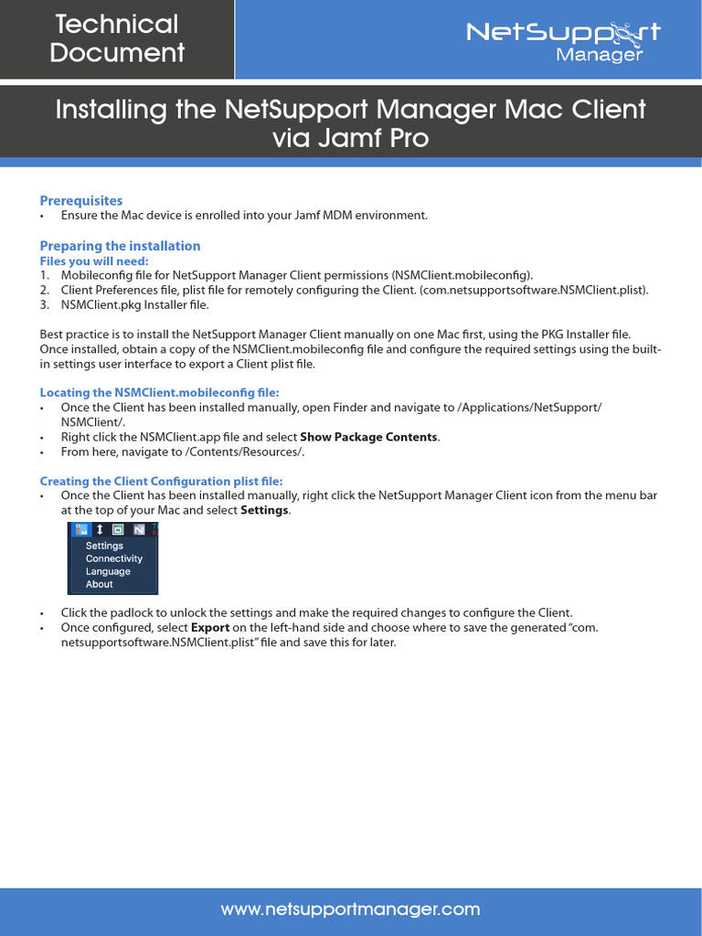 Installing The NetSupport Manager Mac Client Via Jamf Pro | PDF | Mac Os | Installation ...