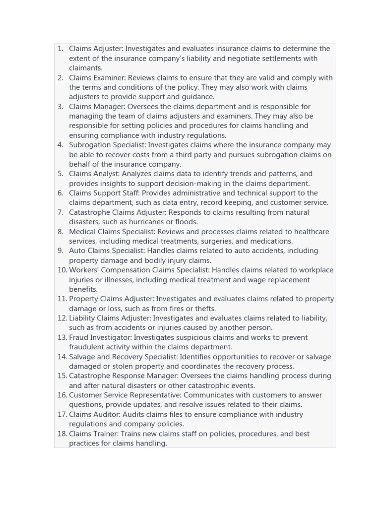 Claims Adjuster | PDF | Insurance | Audit