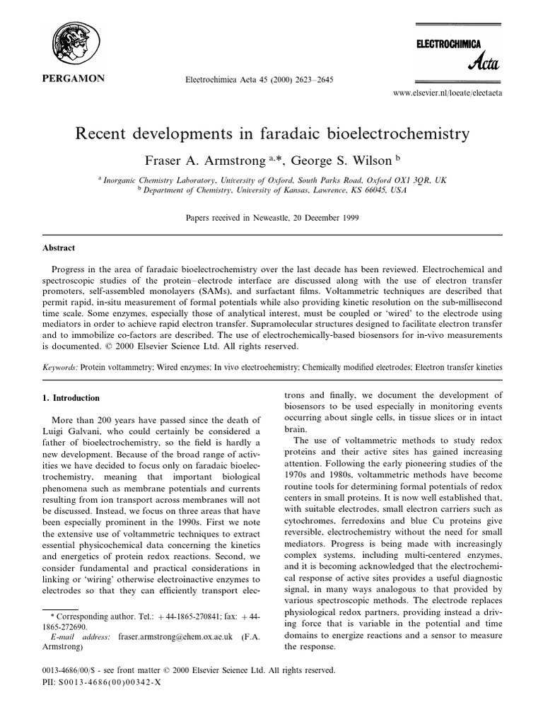 Recent Developments in Faradaic Bioelectrochemistry | PDF | Adsorption ...