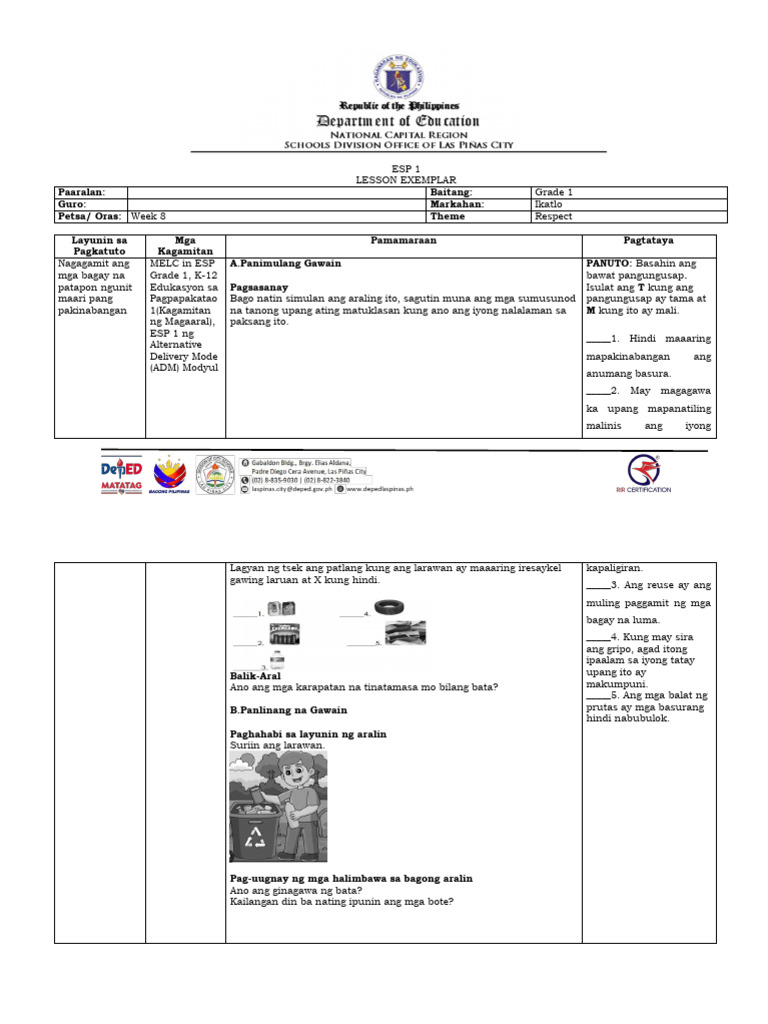 Esp-1-Week 8-Lesson Exemplar | PDF