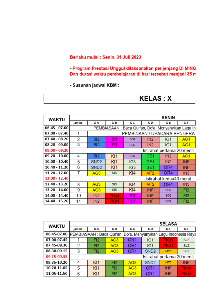 Revisi-2 Jadwal KBM Sem - Ganjil Ta 2023-2024 - Share | PDF