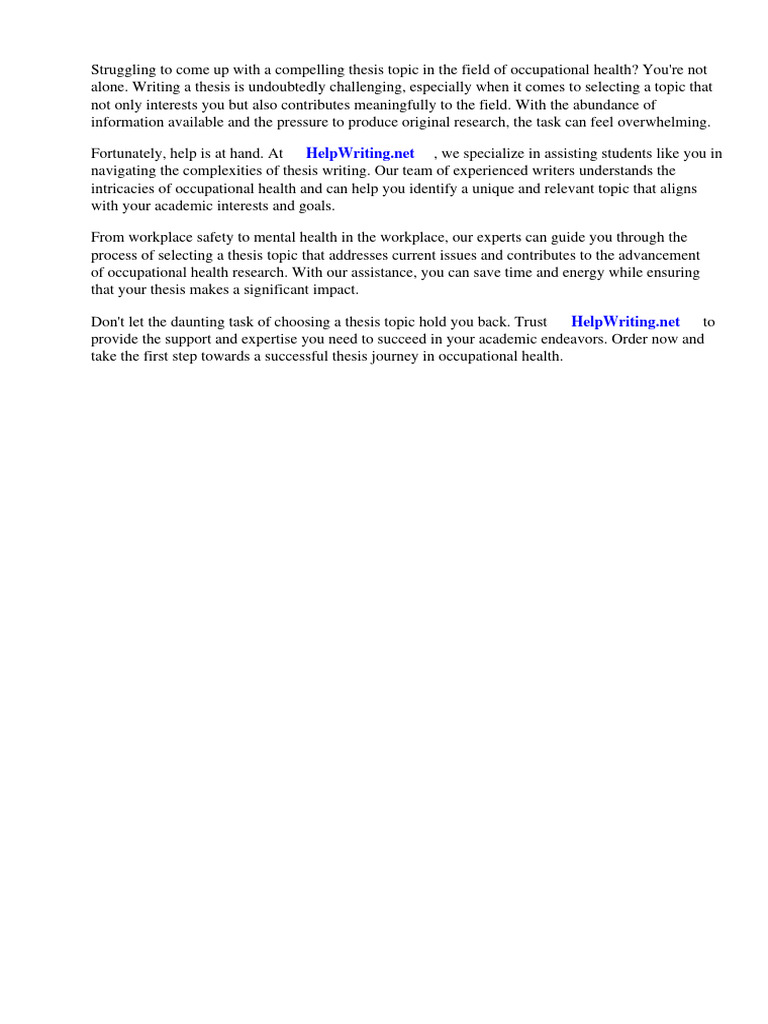 Occupational Health Thesis Topics | PDF | Occupational Safety And ...