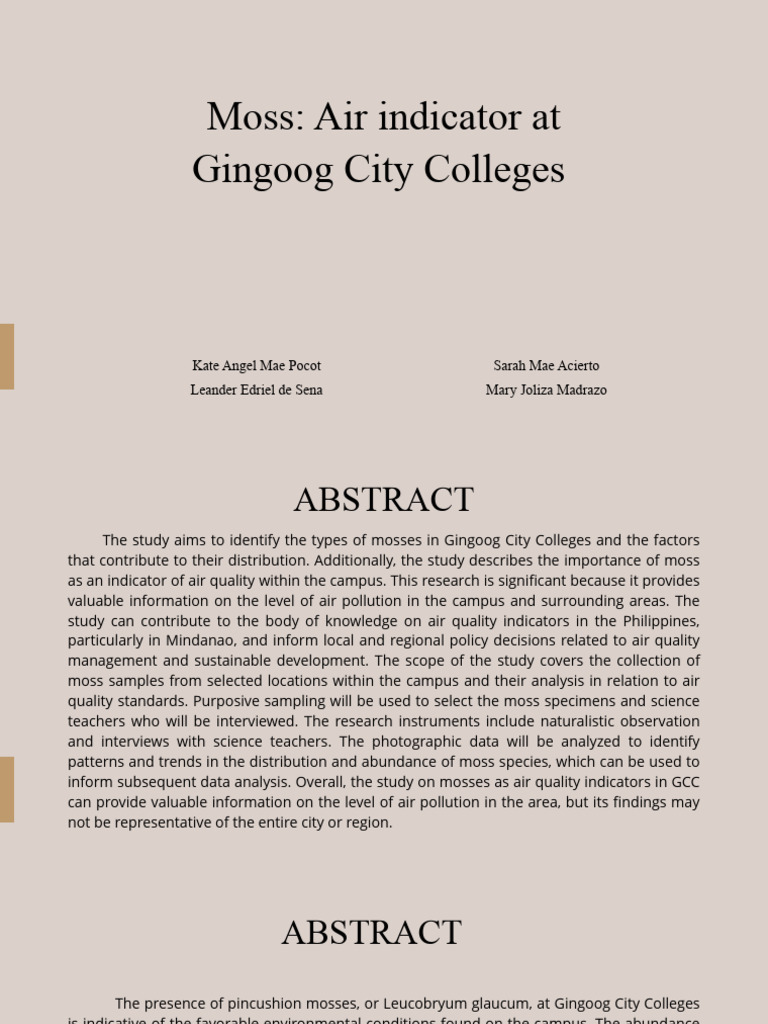Moss Air Indicator at Gingoog City Colleges | PDF | Air Pollution ...