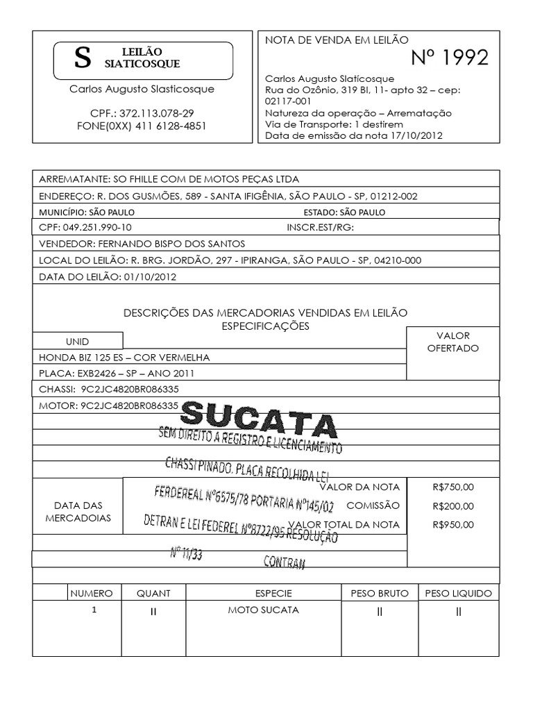 Nota Leilão | PDF