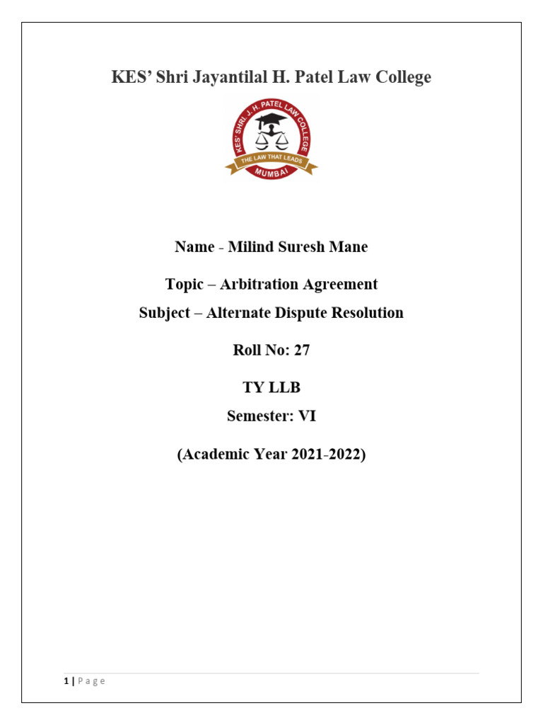 KES' Shri Jayantilal H. Patel Law College | PDF | Arbitration | Civil ...