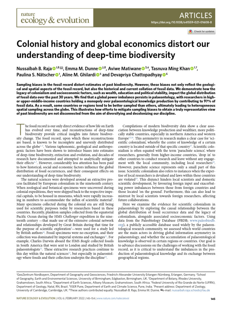 Colonialism's Impact on Fossil Data | PDF | Paleontology | Biodiversity