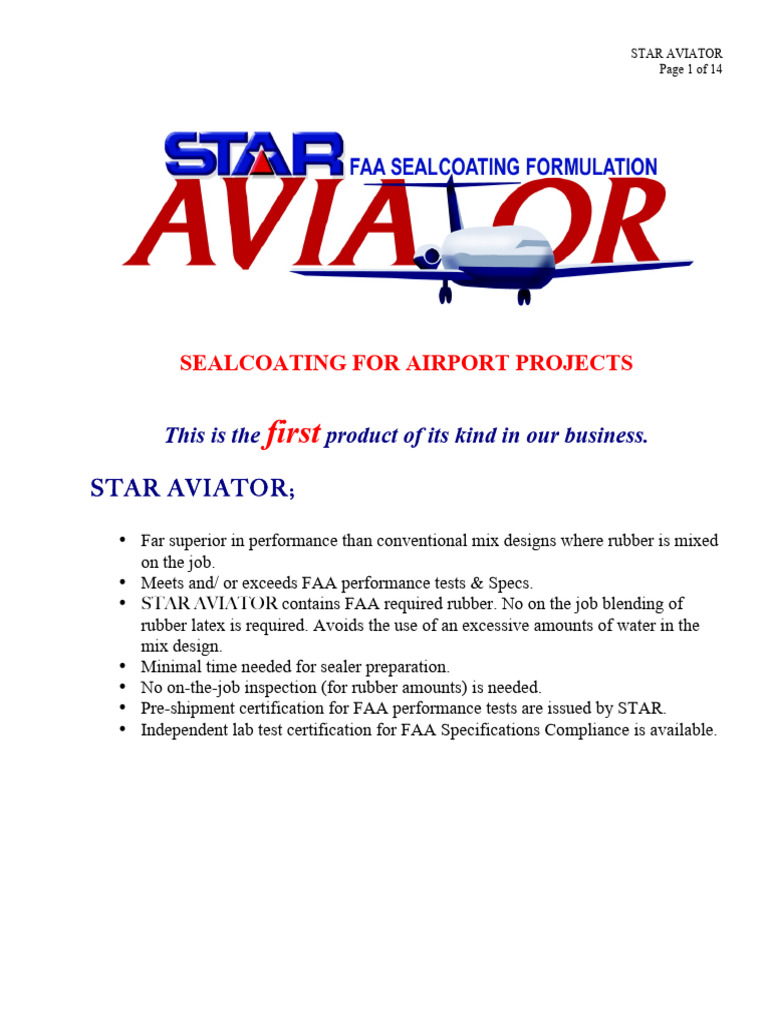 Star Seal Aviator Product Literature | PDF | Road Surface | Waste