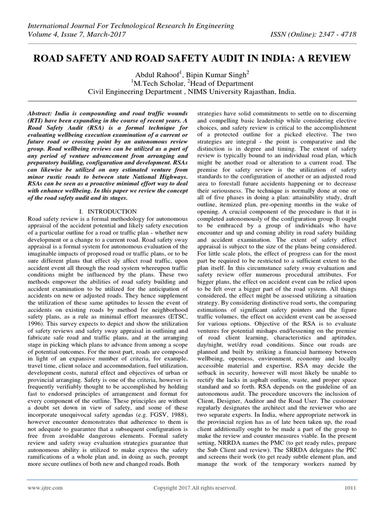 Road Safety and Road Safety Audit in Ind | PDF | Traffic | Road Traffic ...
