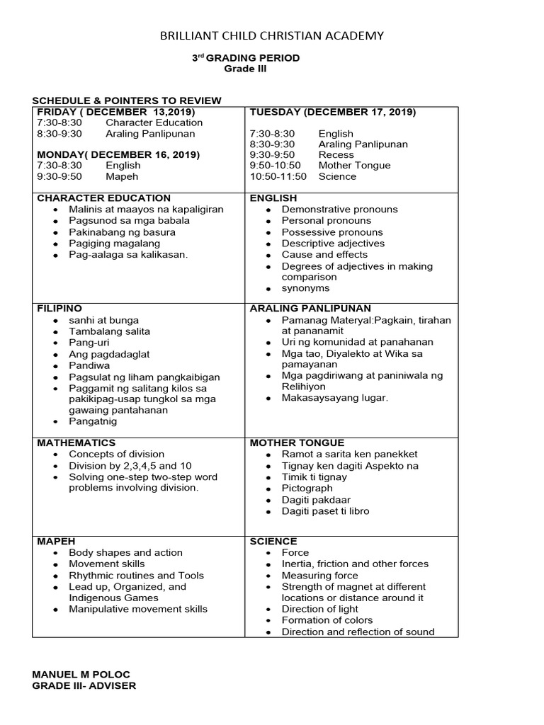 3rd Grading Grade 3 | PDF