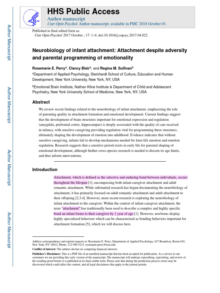 Neurobiology Of Infant Attachment Attachment Despite Adversity And
