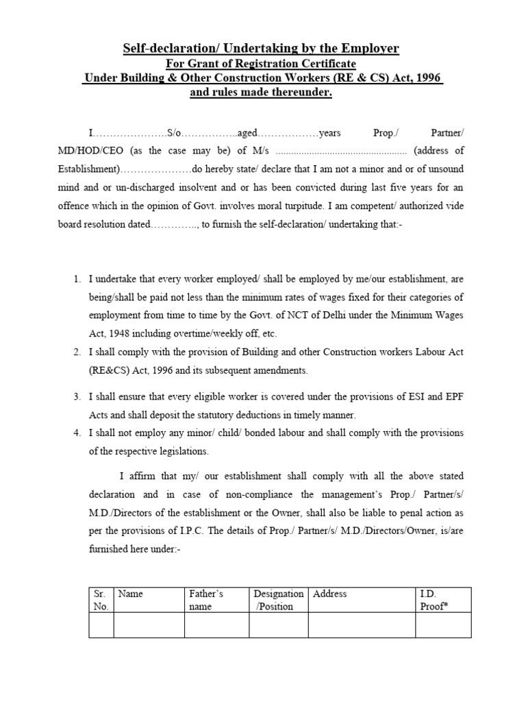 Bocw Regn Self Cert | PDF | Identity Document | Common Law