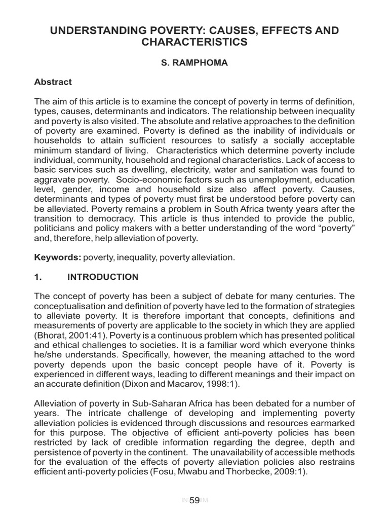 Ramphoma 2014 Understanding Poverty Causes Effects and Characteristics | PDF | Poverty | Poverty ...