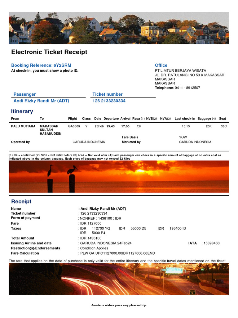 Electronic Flight Ticket Receipt | PDF