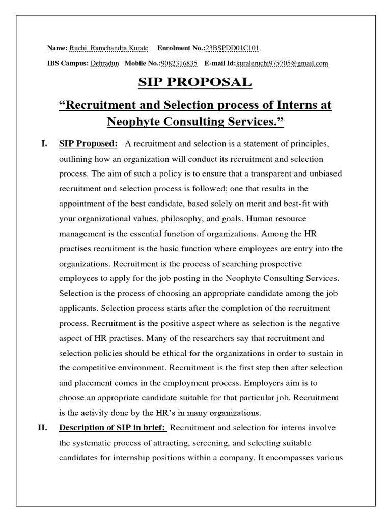 SIP Proposal - Ruchi C101 | PDF | Recruitment | Methodology