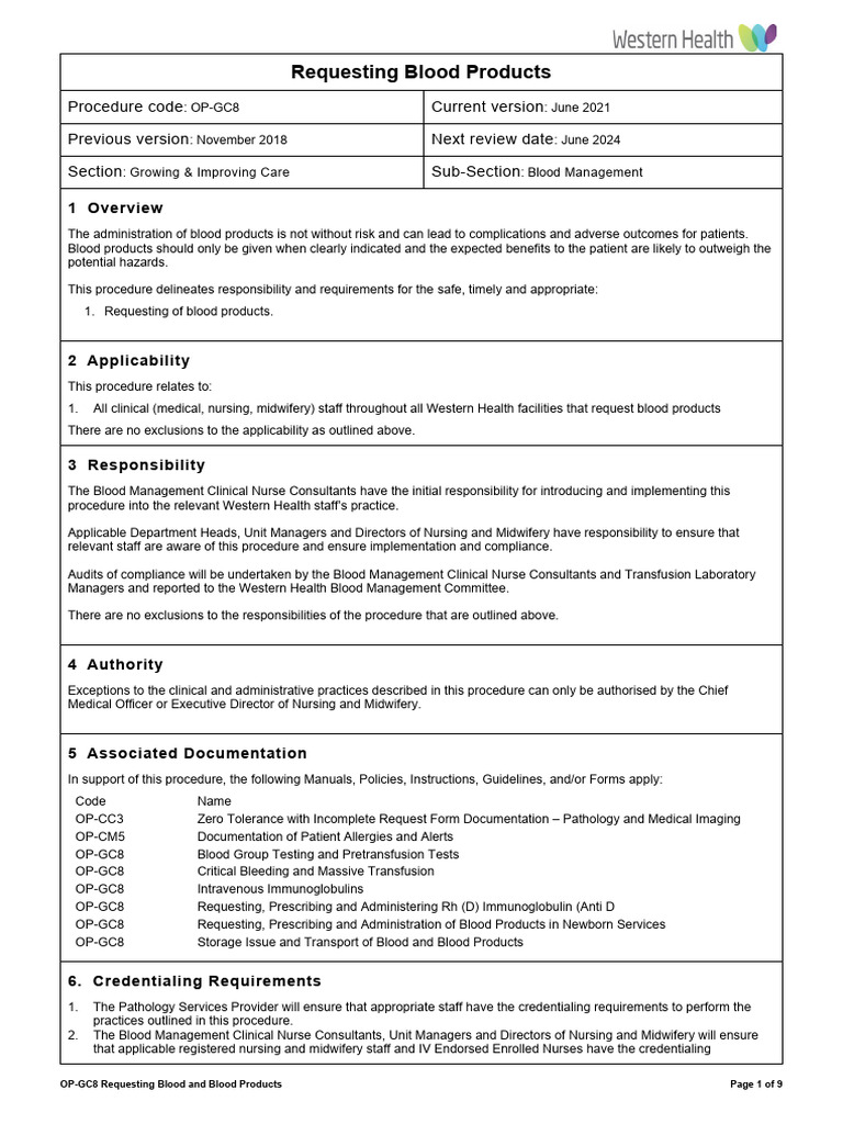 Requesting Blood and Blood Products | PDF | Blood Transfusion | Nursing