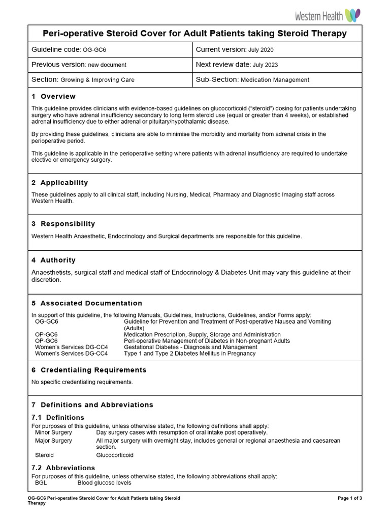 Perioperative Steroid Guideline | PDF | Corticosteroid | Glucocorticoid