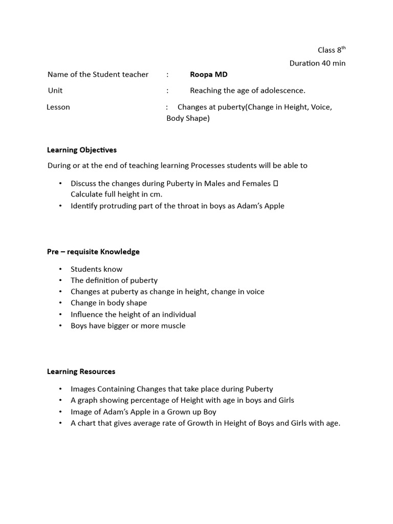 Lesson Plan 2 - Merged | PDF | Larynx | Puberty