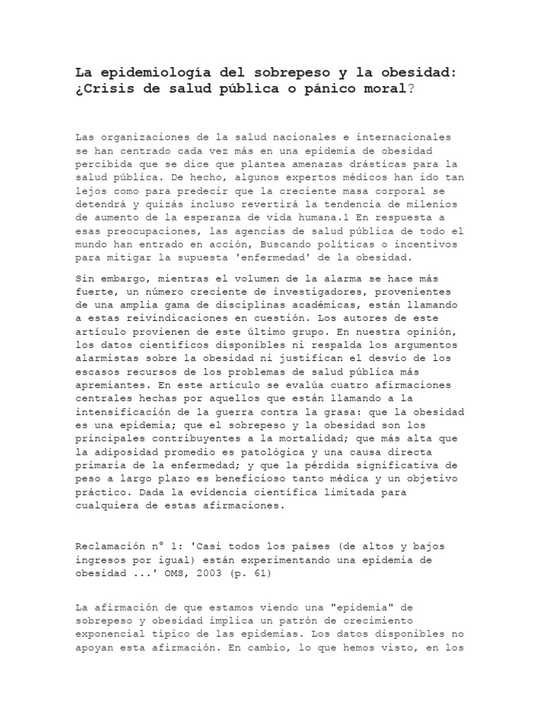 La Epidemiología Del Sobrepeso Y La Obesidad Pdf Obesidad Pérdida