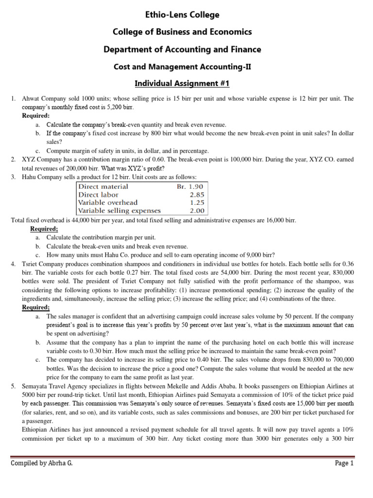 Cost and Management Accounting Assignments | PDF | Business | Marketing