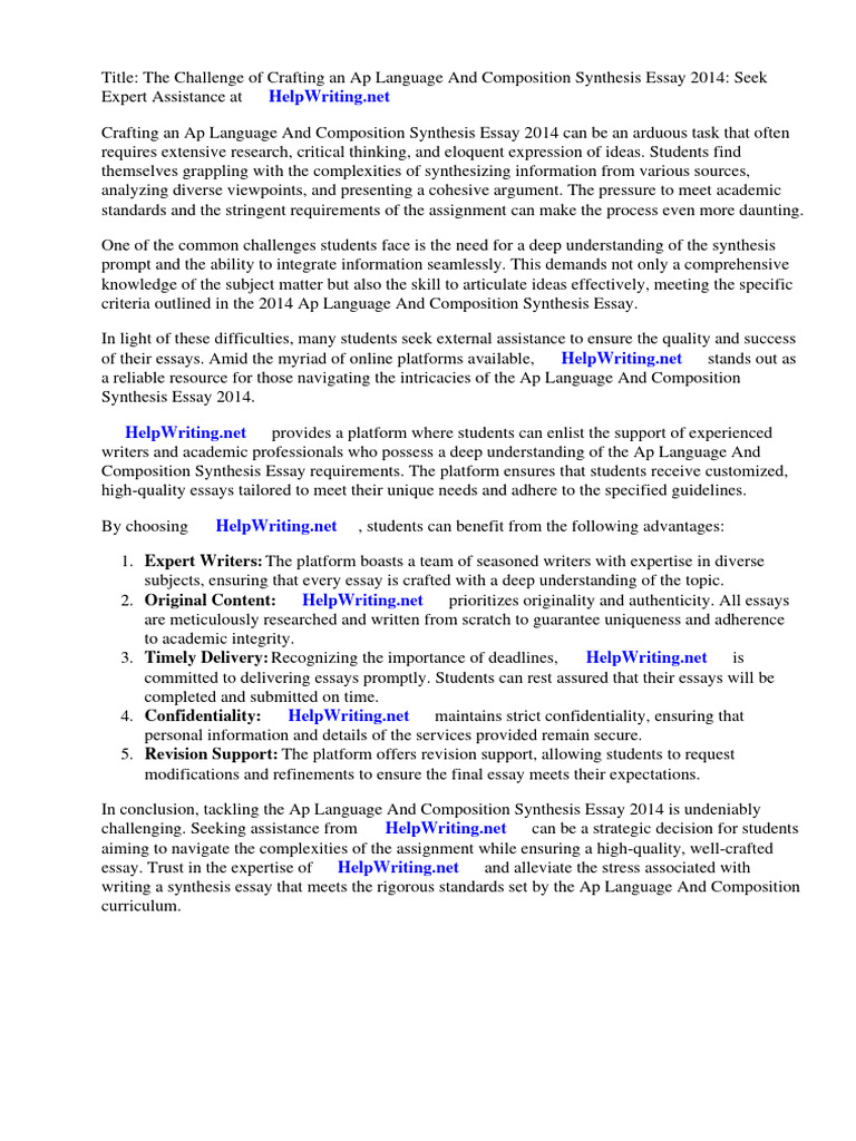 AP Language and Composition Synthesis Essay 2014 | PDF | Essays