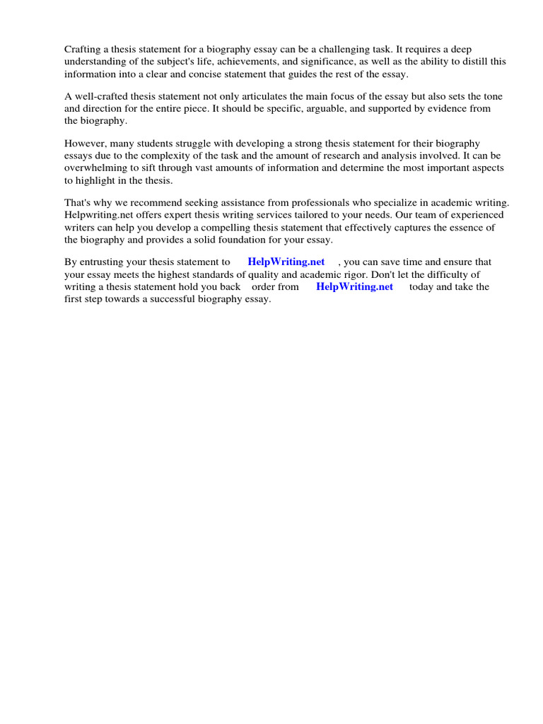 Thesis Statement For Biography Essay | PDF | Essays | Thesis