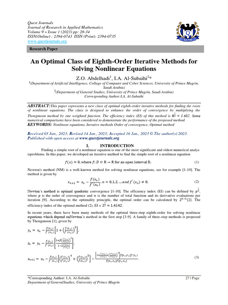 Z.O. Abdelhadi, I.A. Al-Subaihi | Download Free PDF | Mathematical Optimization | Mathematical ...