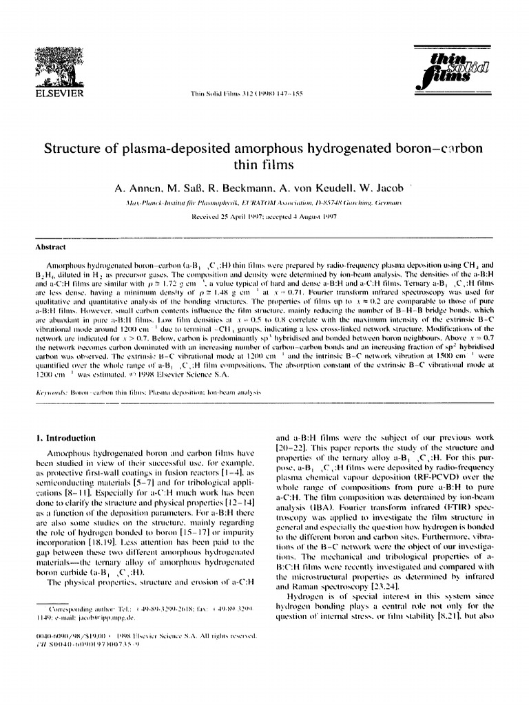 1997 Structure of Plasma-Deposited Amorphous Hydrogenated Boron-Carbon ...