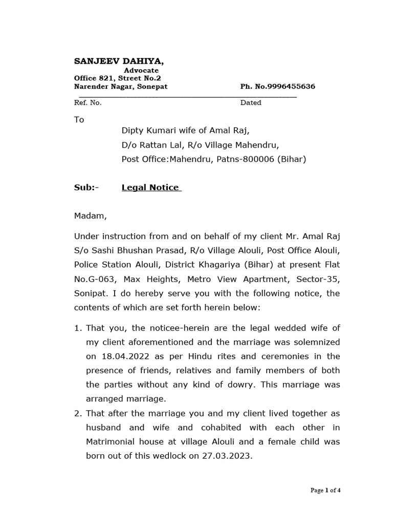 Template - Legal Notice For Dissolution of Marriage - 20-10-2020 | PDF ...