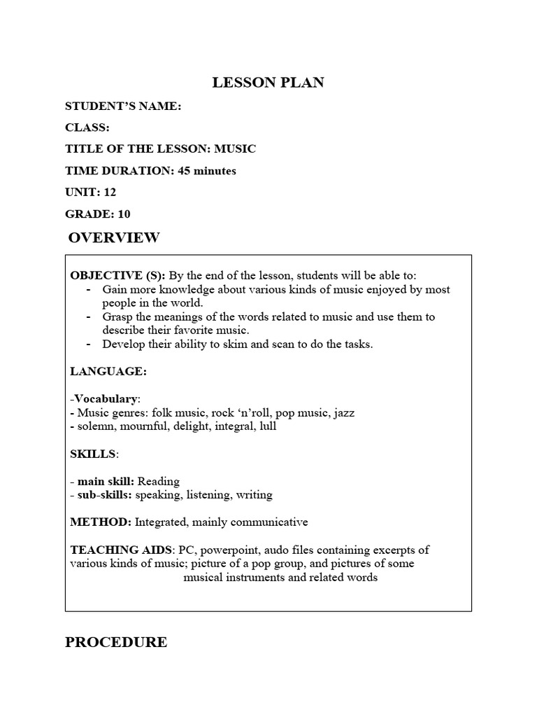 Lesson Plan (Model For Teaching 4 Skills) | PDF