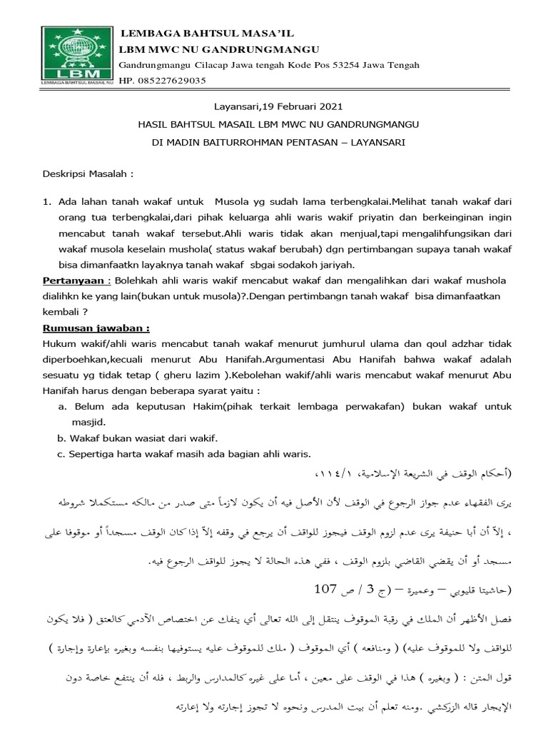 Hasil Bahtsul Masail 2021 Indonesia | PDF
