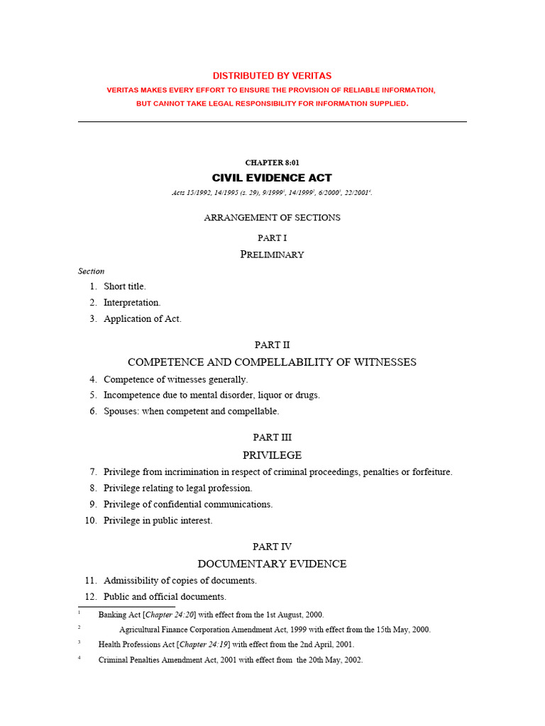 Civil Evidence Act (Chapter 8-01) | PDF | Evidence (Law) | Witness