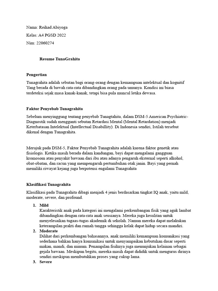 Tunagrahita | PDF | Pengembangan Diri