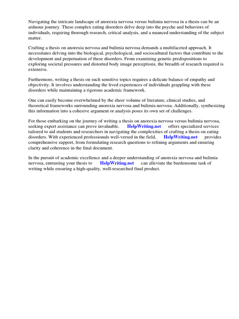 Anorexia Vs Bulimia Thesis | PDF | Bulimia Nervosa | Anorexia Nervosa