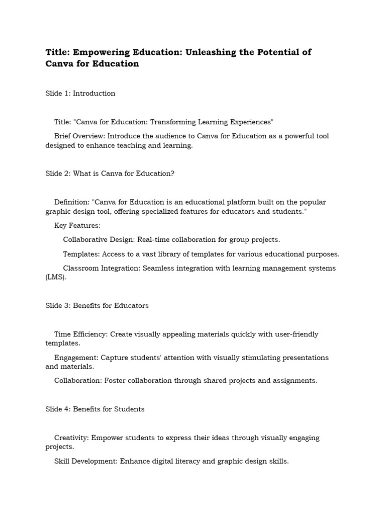 Introduction To Canva Fo Education Pdf Learning Lesson Plan