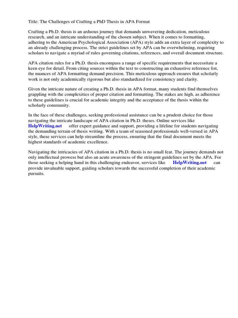 Apa Cite PHD Thesis | PDF