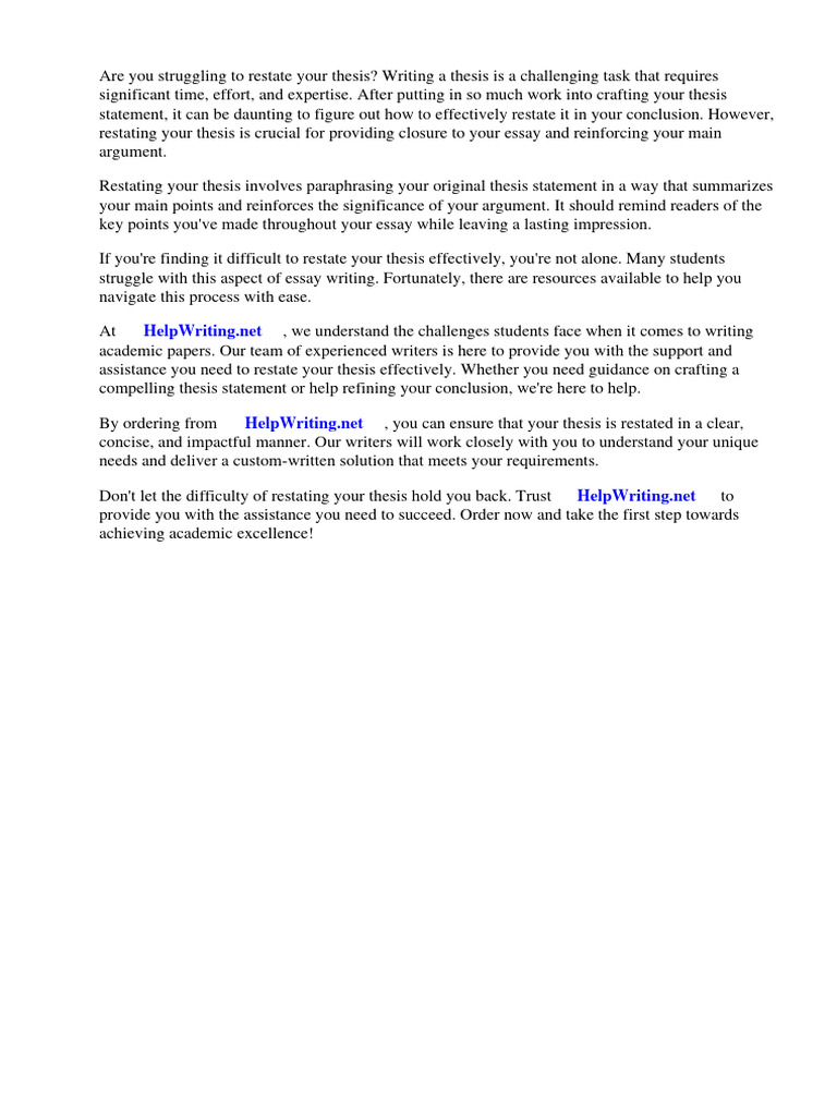 How to Effectively Restate Your Thesis | PDF | Thesis | Essays
